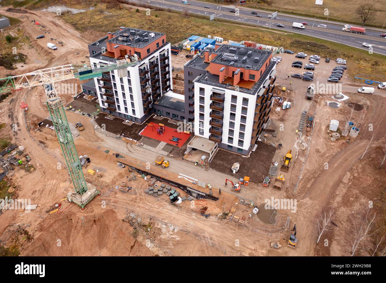 Drone photography of ne multistory apartment block being built by ...