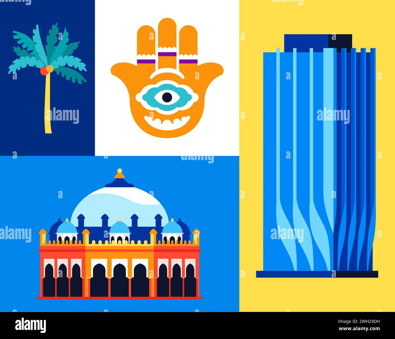Memorable places and souvenirs of Japan - set of flat design style ...