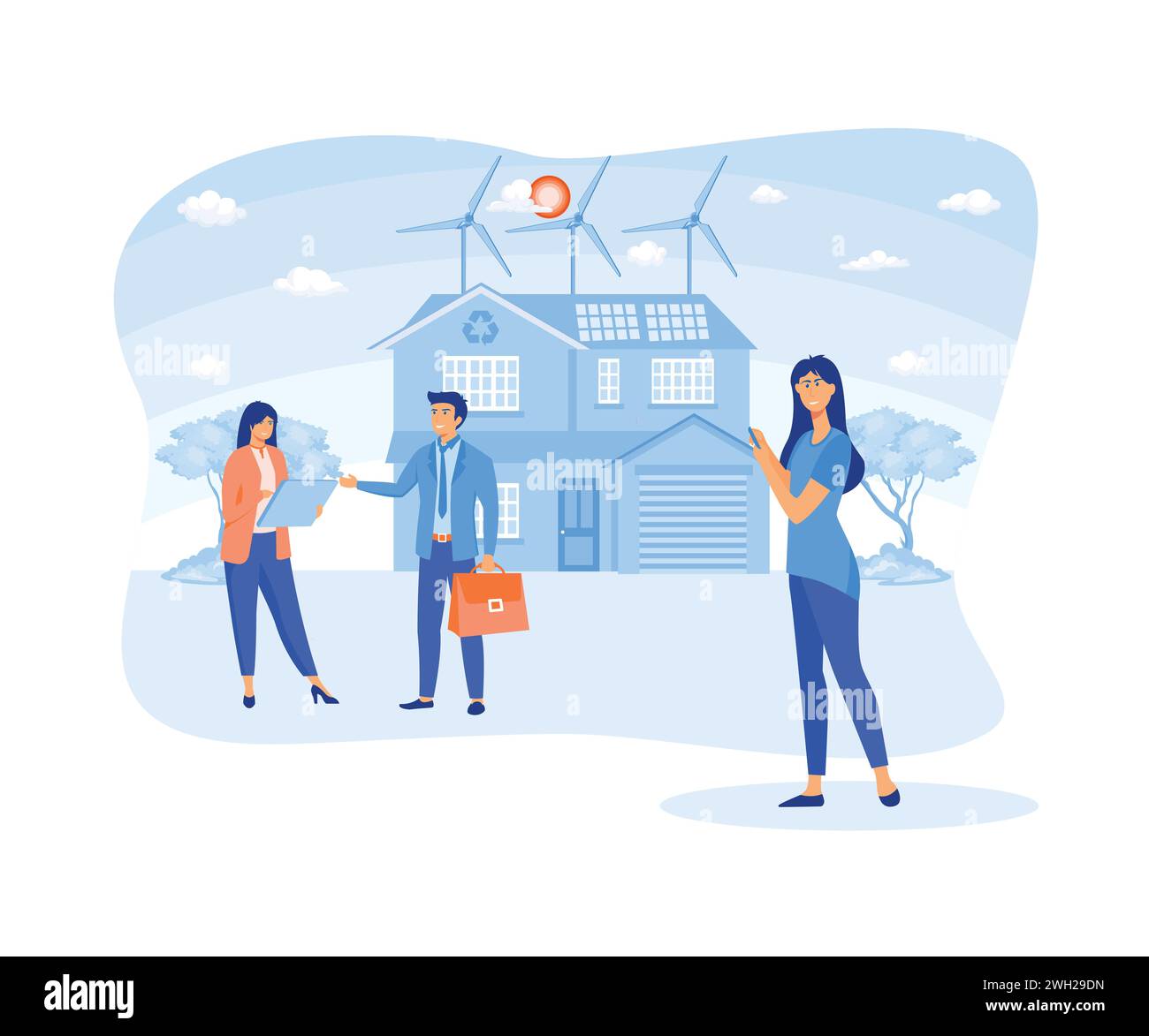 Eco House Concept with Real Estate Agents Presents Modern Homes to ...