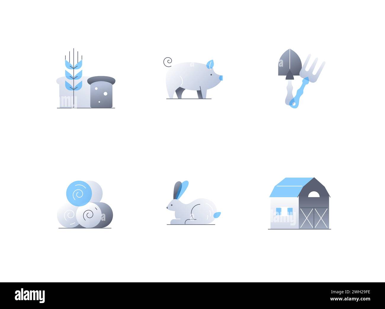 Farm items and animals - flat design style icons set Stock Vector Image ...