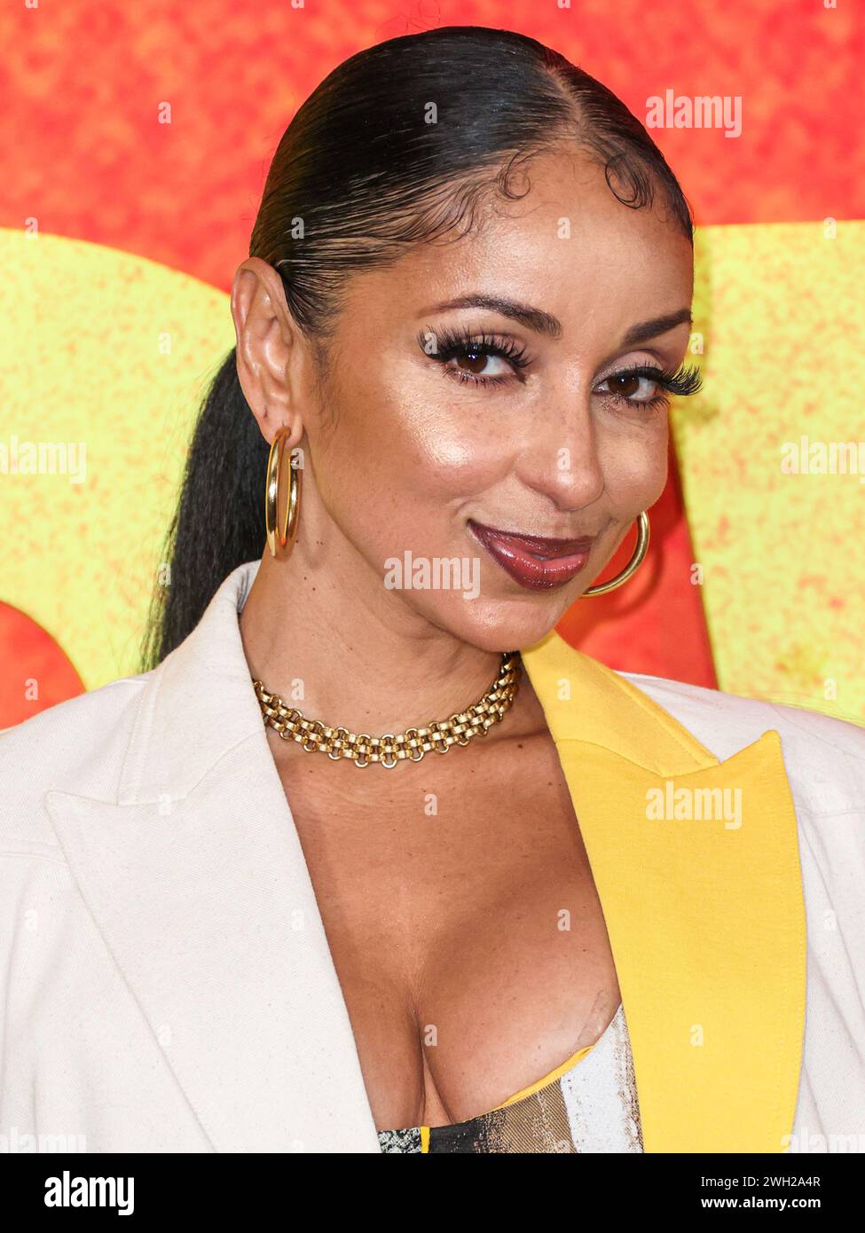 WESTWOOD, LOS ANGELES, CALIFORNIA, USA - FEBRUARY 06: Mya arrives at the Los Angeles Premiere Of ...