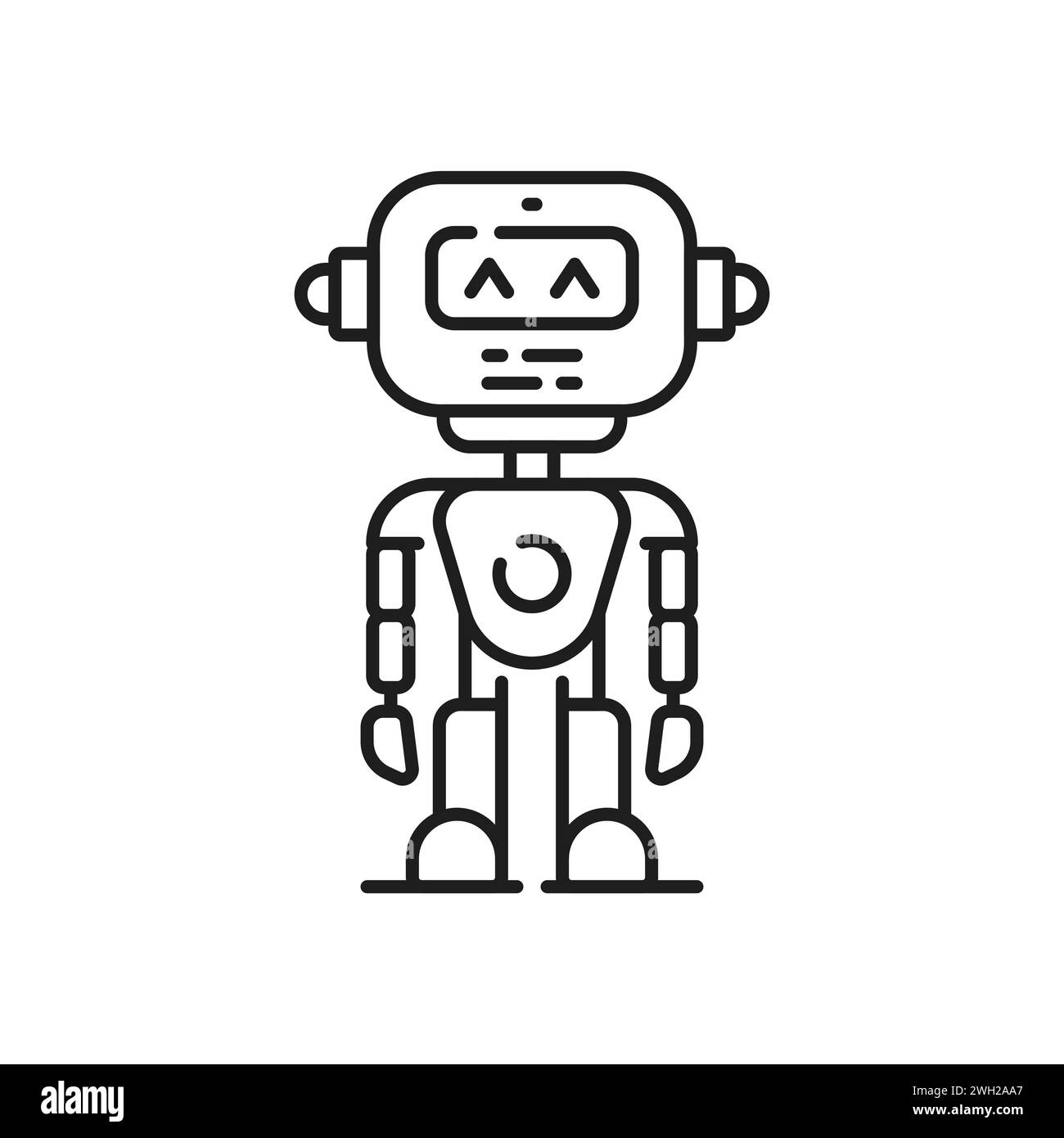 Cartoon robot line icon, robotic android character or cyborg bot ...