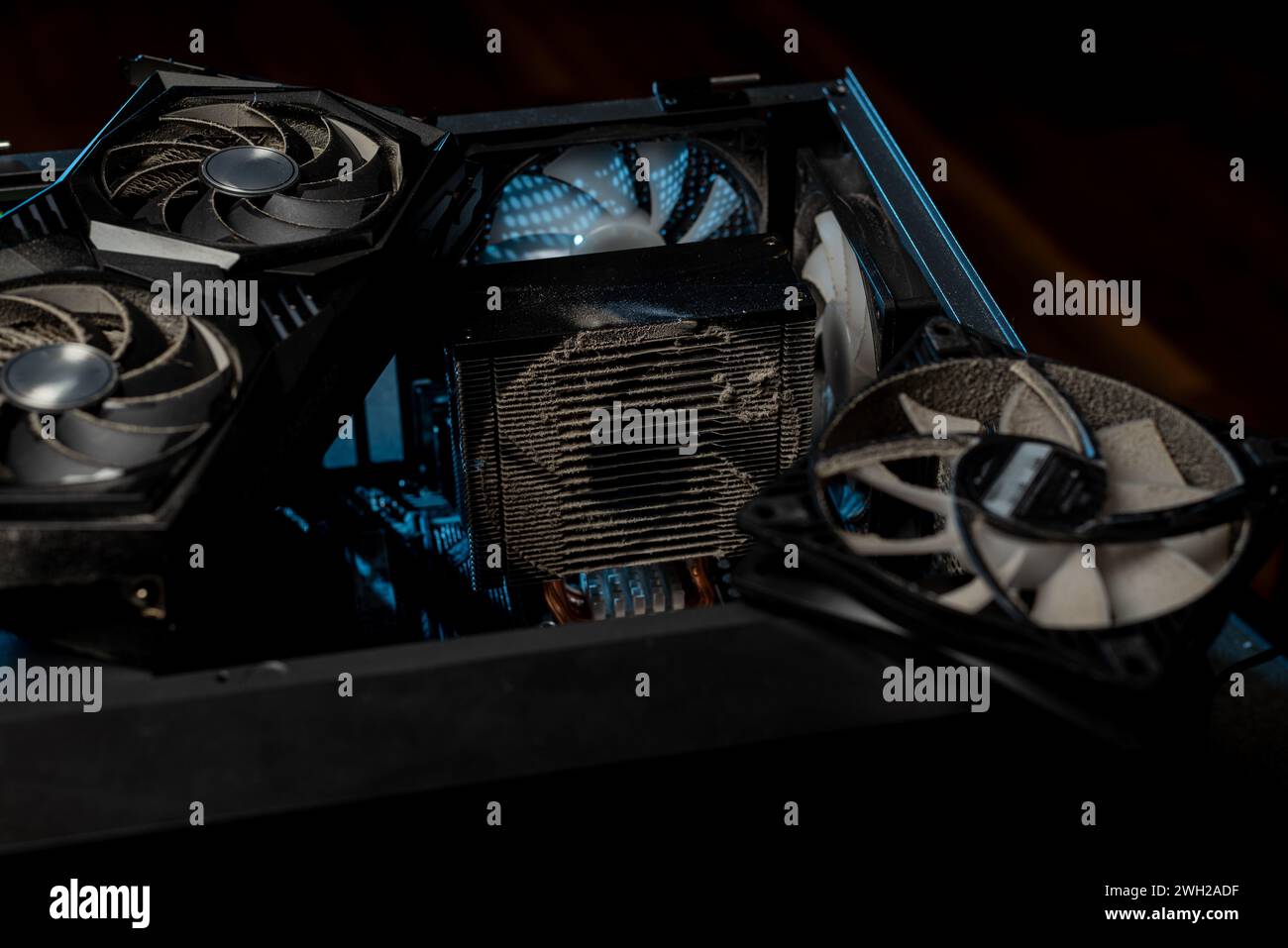 very dirty personal computer in dust. Computer overheating Stock Photo ...