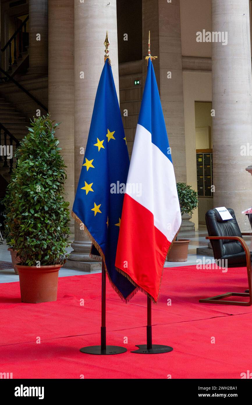 Aix En Provence, France. 05th Feb, 2024. the flags of Europe and France ...