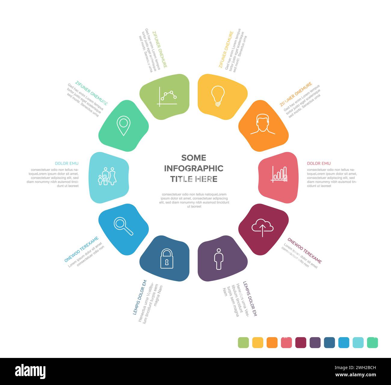 Ten rainbow color block elements in circle design multipurpose cycle ...