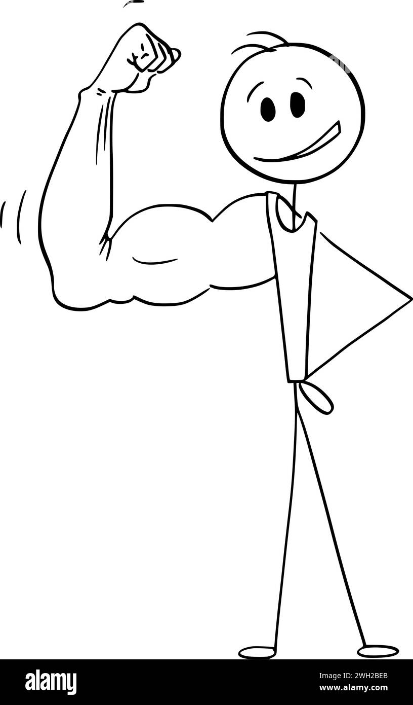 Strong Muscular man, Vector Cartoon Stick Figure Illustration Stock ...