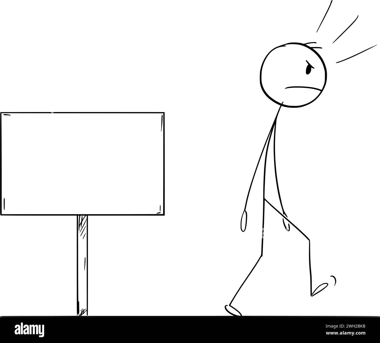 Angry Person Leaving Empty Sign, Vector Cartoon Stick Figure ...