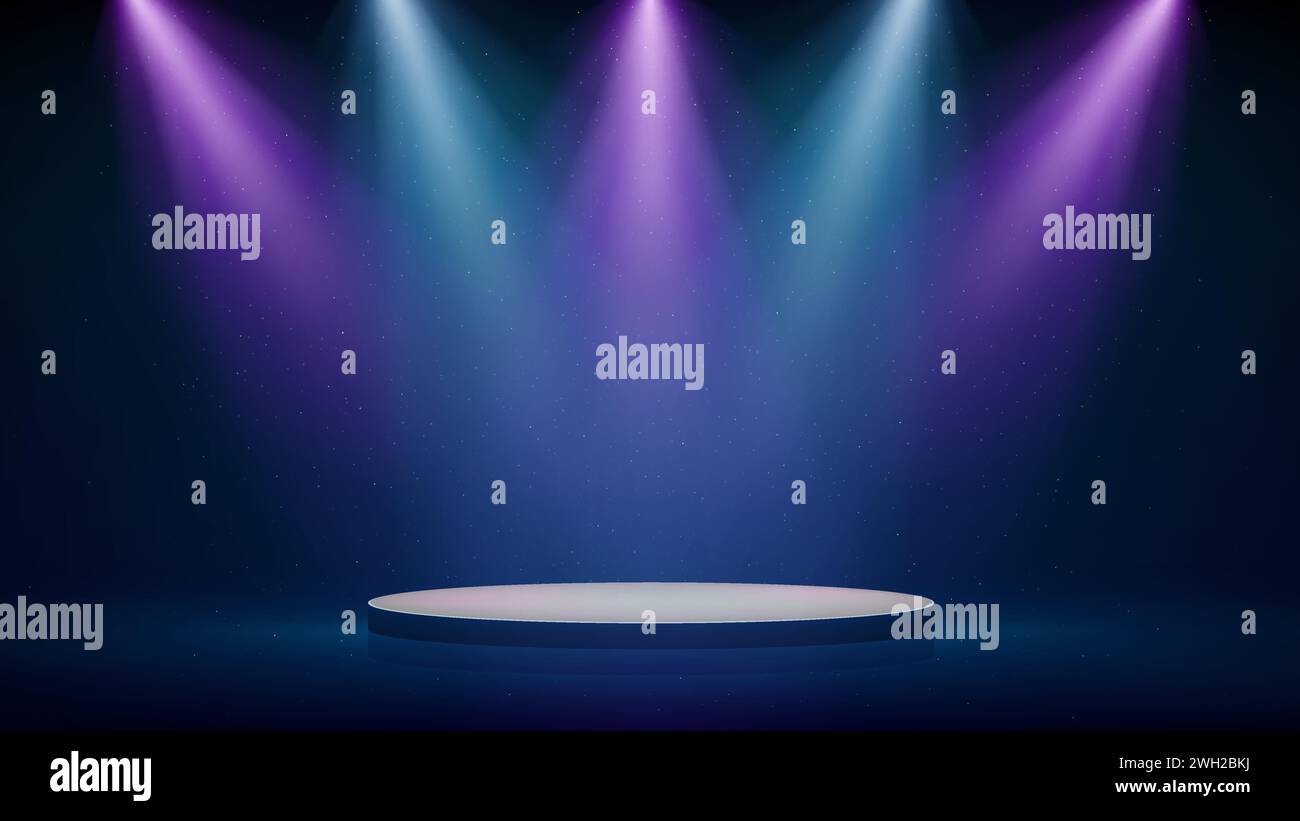 Stage, pink blue purple spotlights, podium. Background, backdrop ...