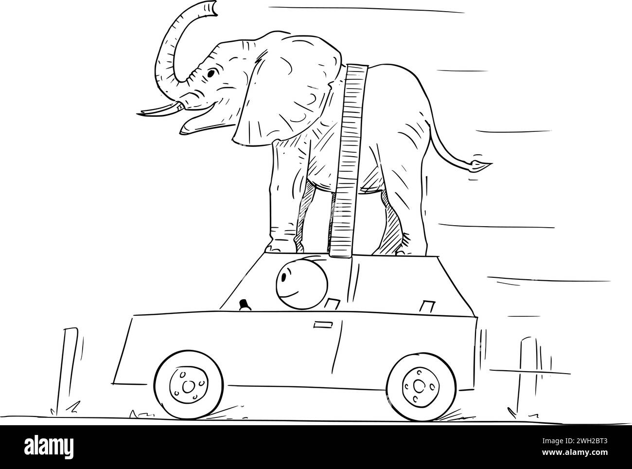 Carrying Heavy Elephant on Car, Vector Cartoon Stick Figure ...