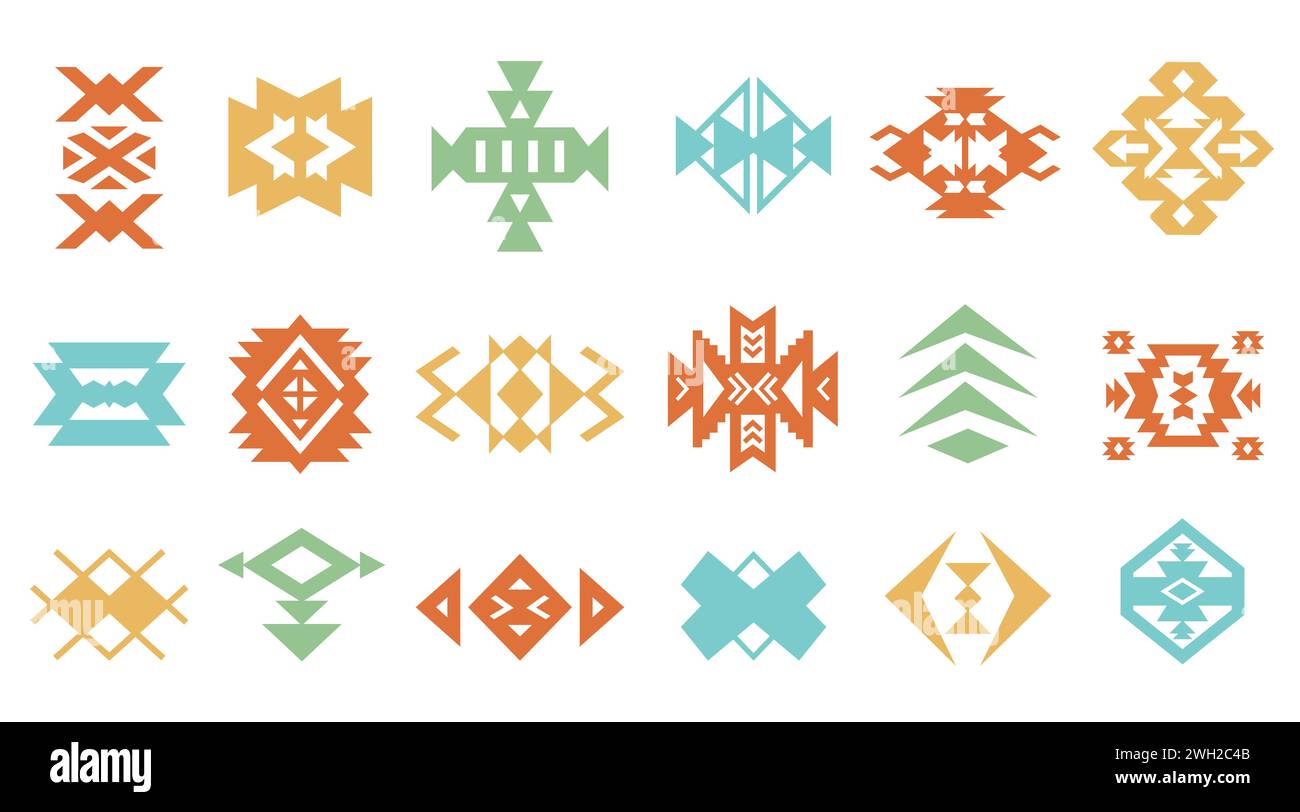 Aztec Navajo Shapes Set Southwestern Art Symbols Stock Vector Image ...