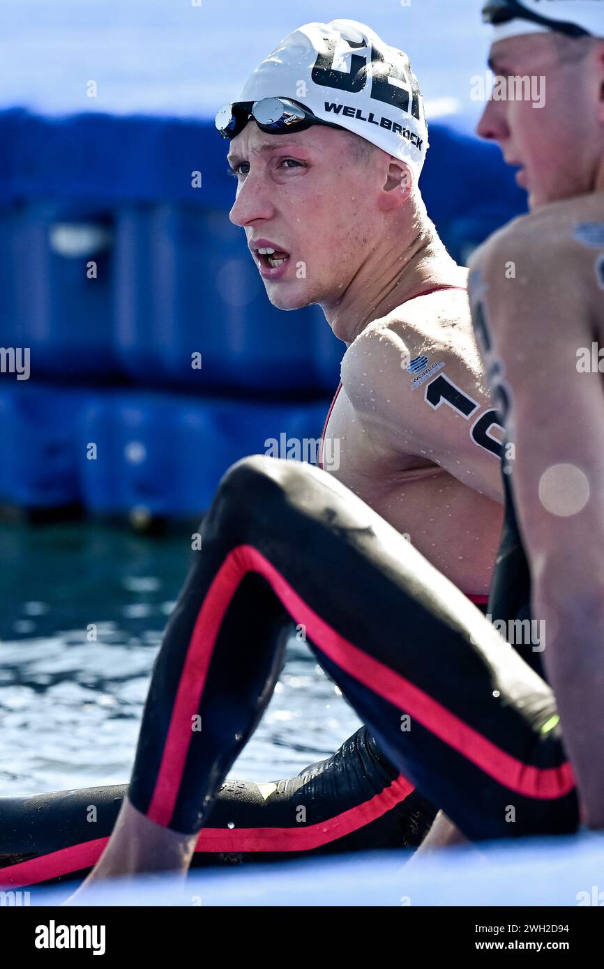 Florian Wellbrock of Germany reacts after competing in the open water ...
