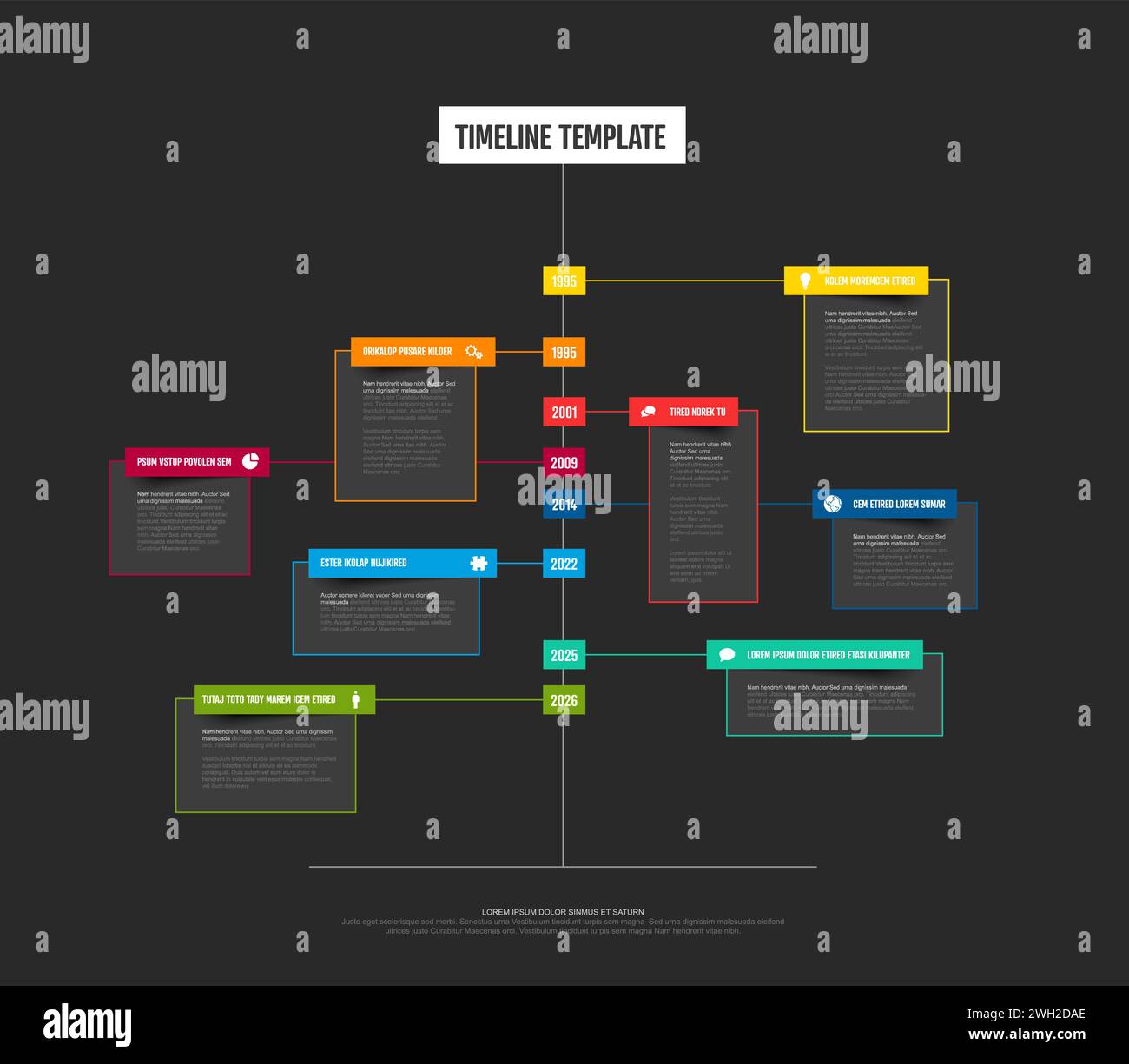 Simple dark vertical timeline template with color year blocks big ...