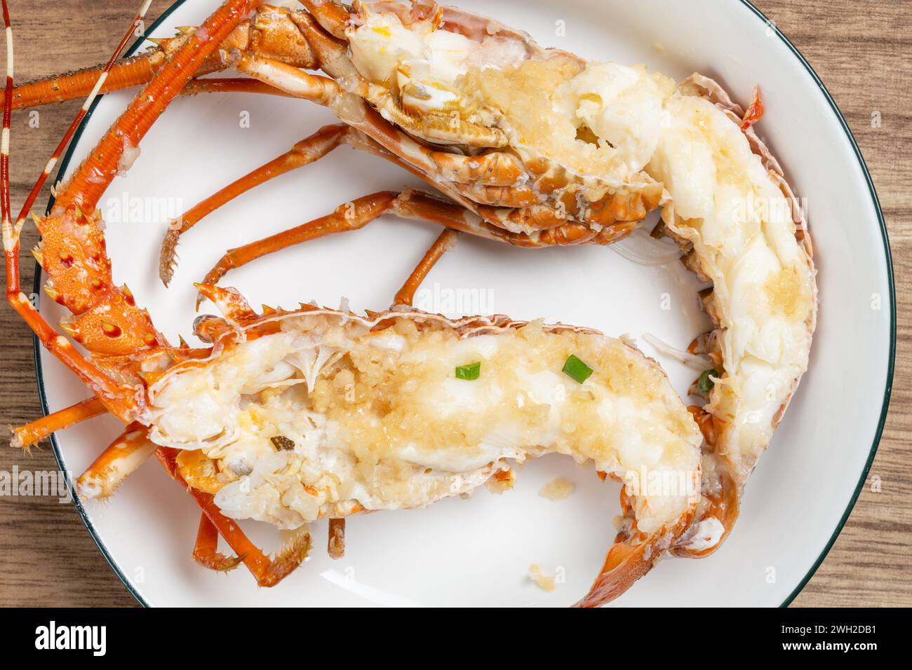 top view fresh cooked lobsters on a dish Stock Photo - Alamy