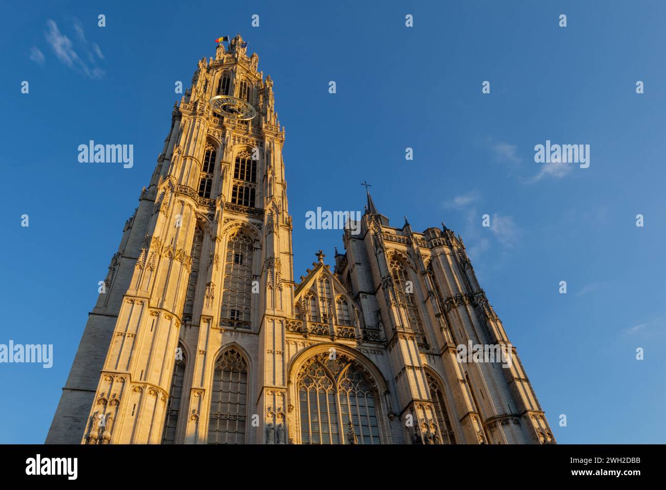 The Cathedral of Our Lady against the backdrop of a blue sky. Antwerp ...