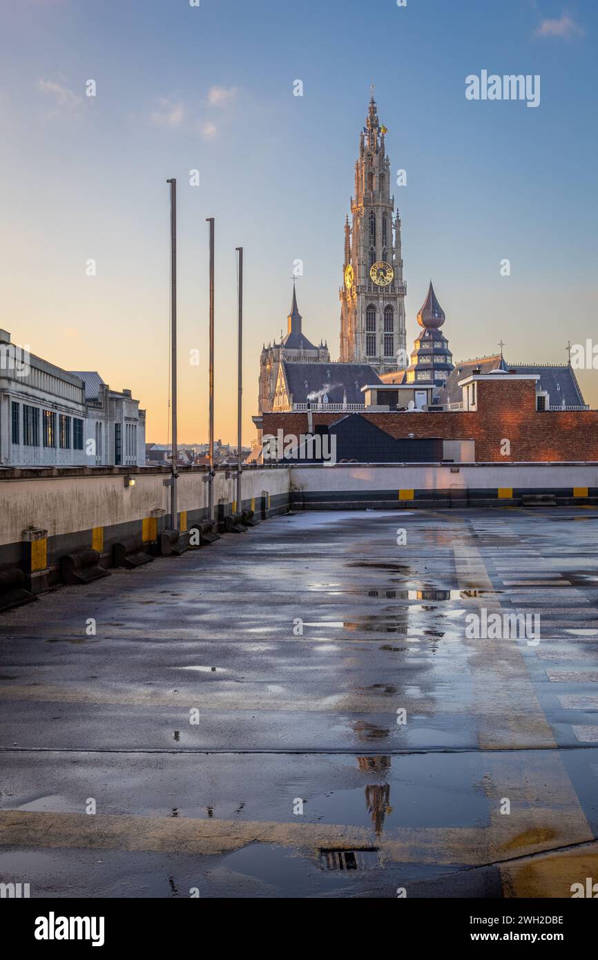 The Cathedral of Our Lady against the backdrop of a blue sky. Antwerp ...