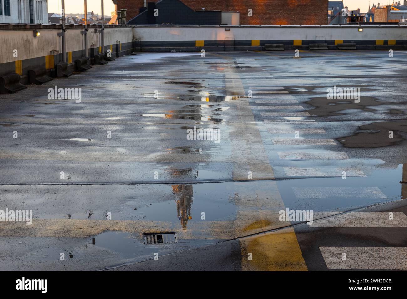 The wet roof of a modern building after rain. Antwerp, Belgium Stock ...