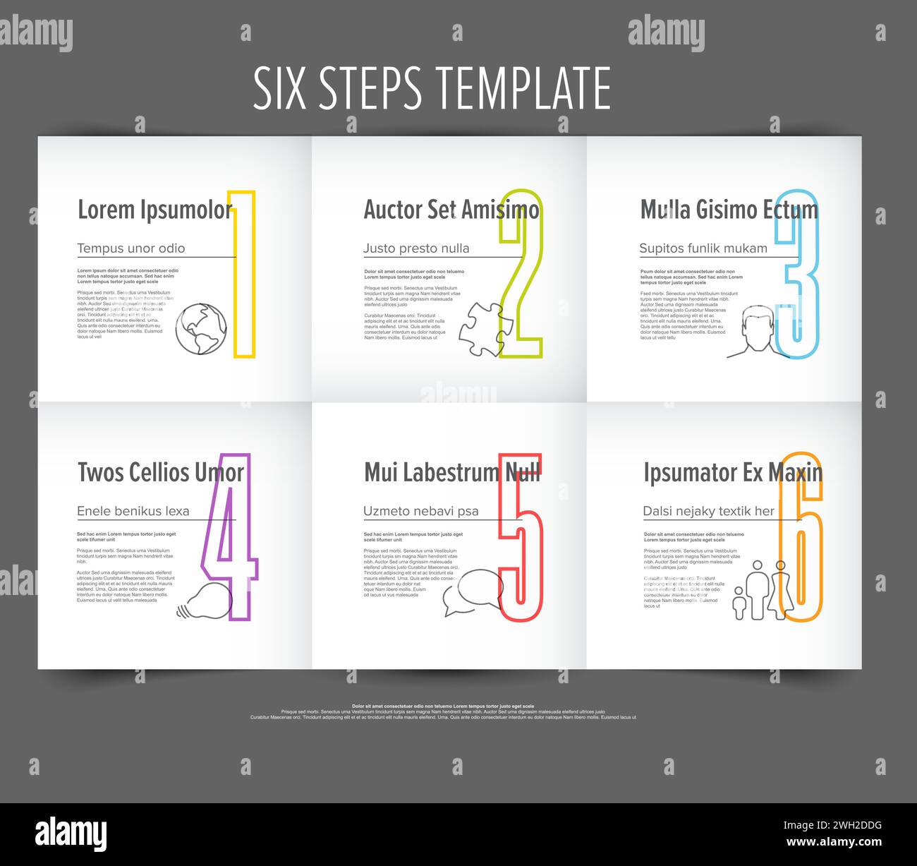 Light progress steps template with descriptions icons and big color ...