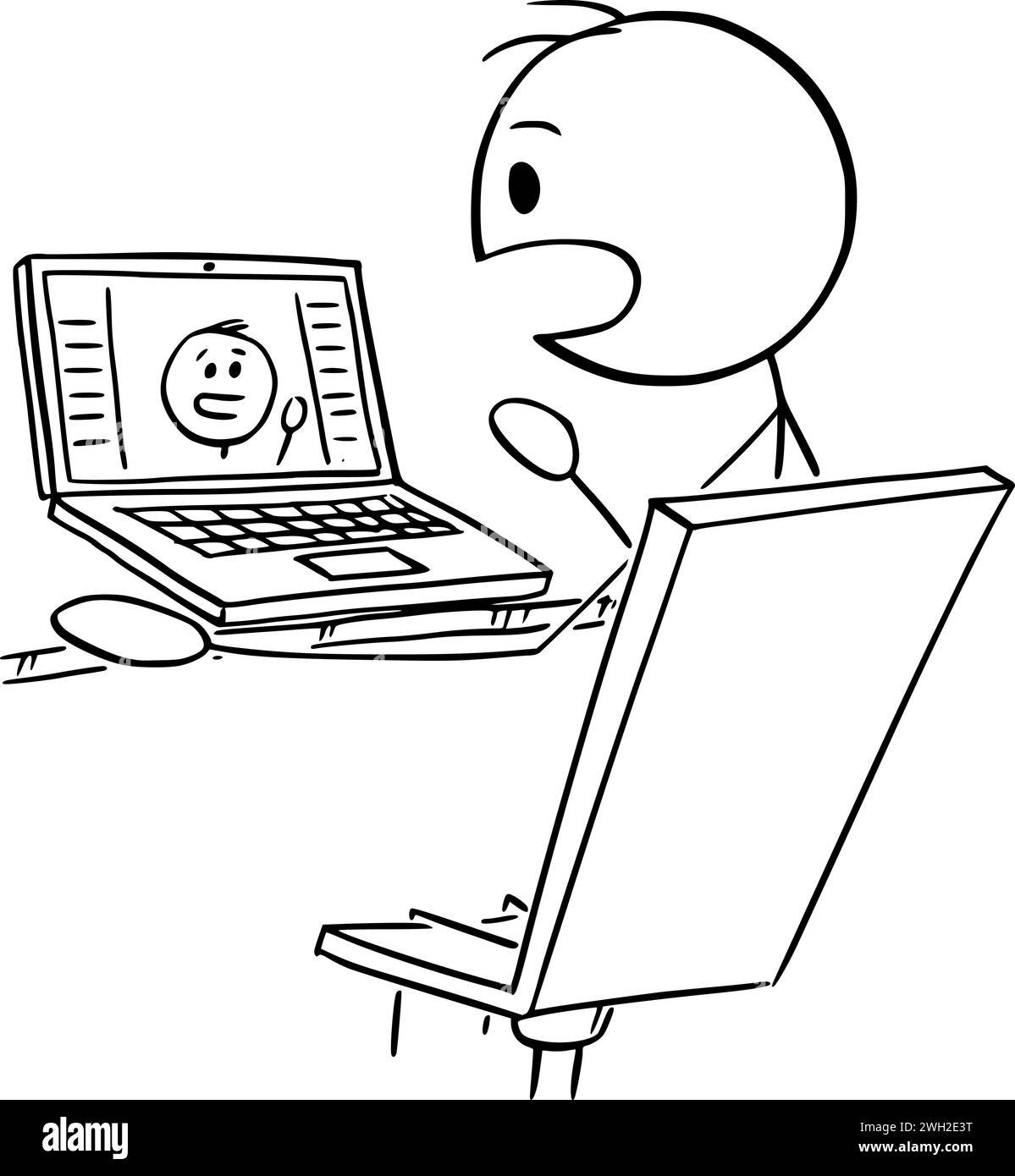 Person and Video Call, Vector Cartoon Stick Figure Illustration Stock ...