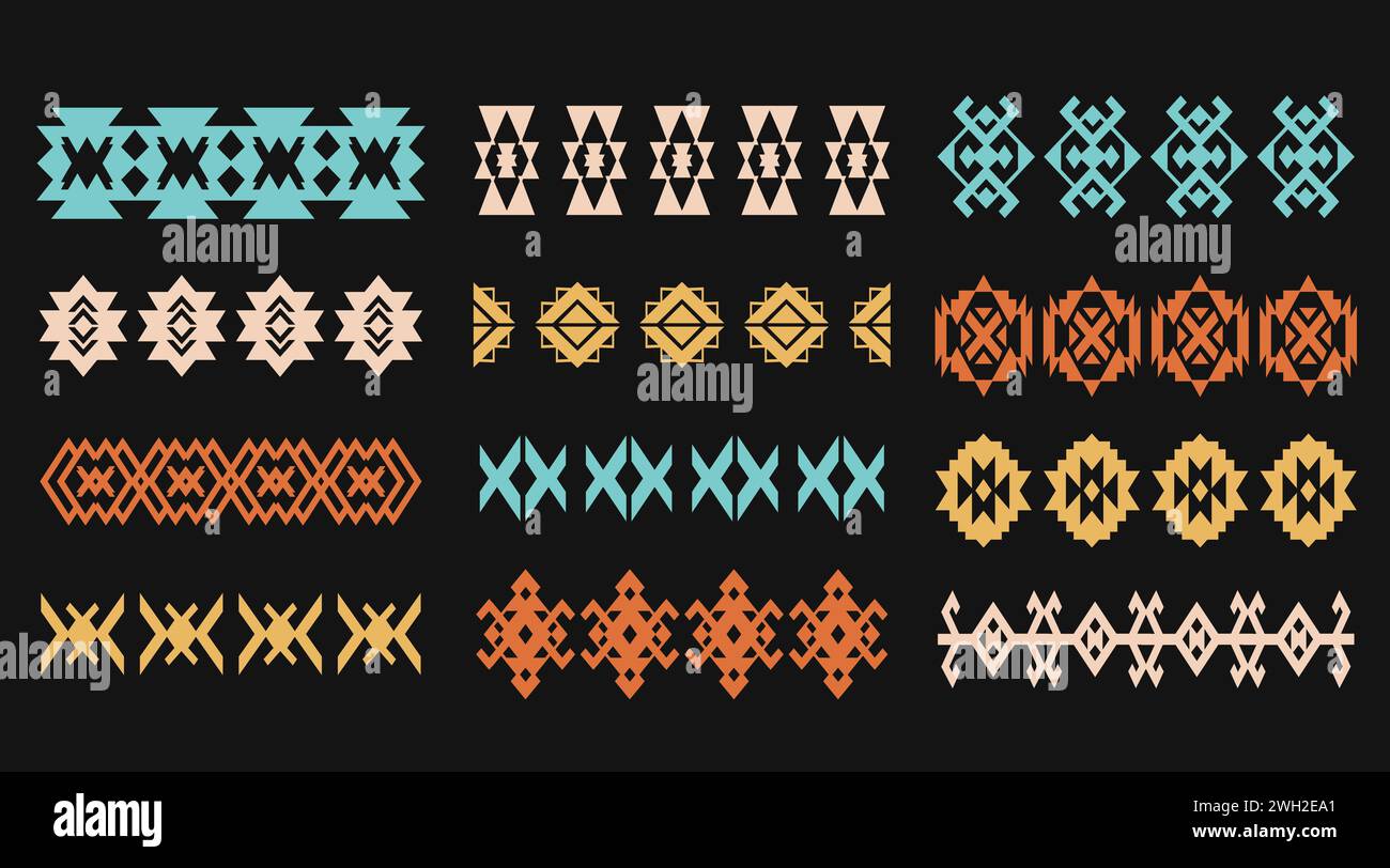 Aztec Navajo Borders Set Southwestern Art Symbols Stock Vector Image ...