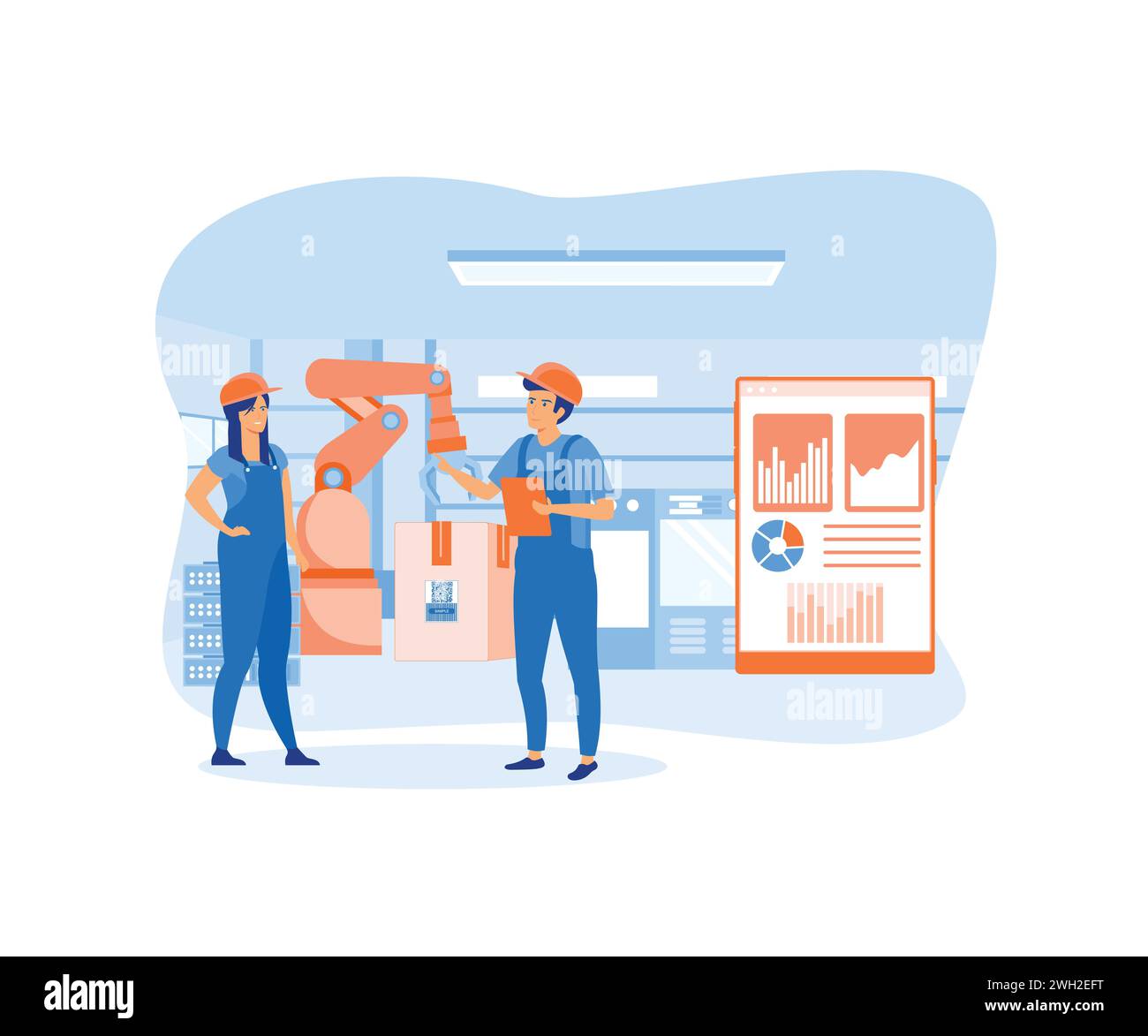 Smart Factory and working person using wireless technology to control ...