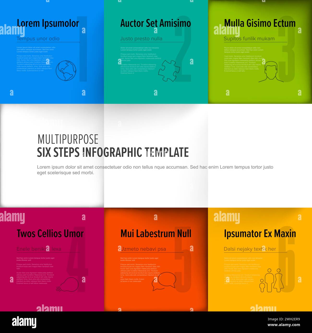 Multipurpose mosaic six steps infographic made from colorful content ...