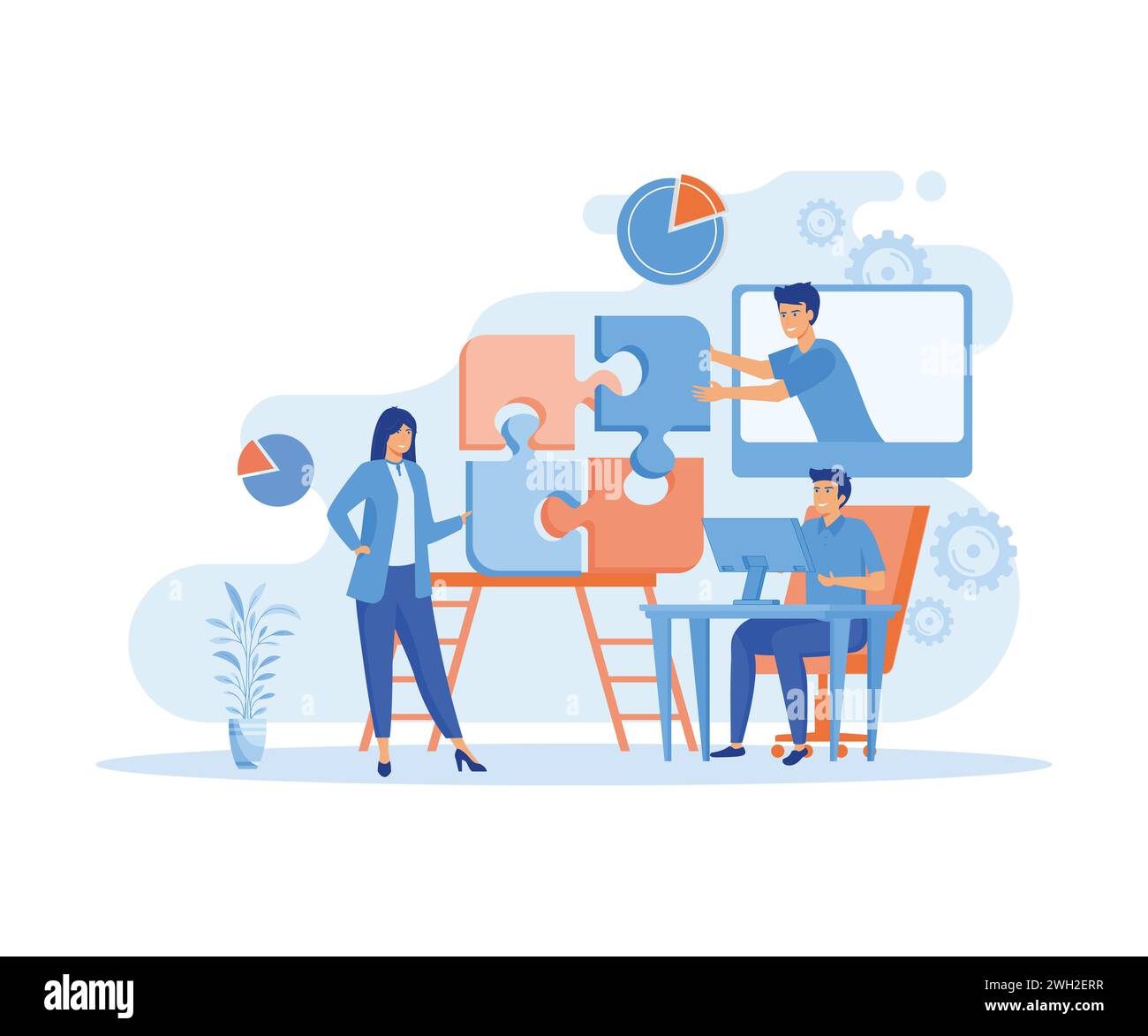 People working together. Joint teamwork, business team building. flat vector modern illustration ...