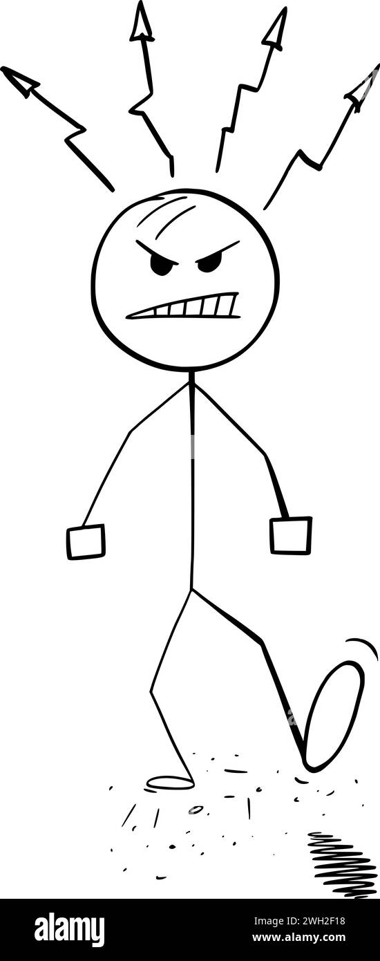 Angry Person Walking, Vector Cartoon Stick Figure Illustration Stock ...
