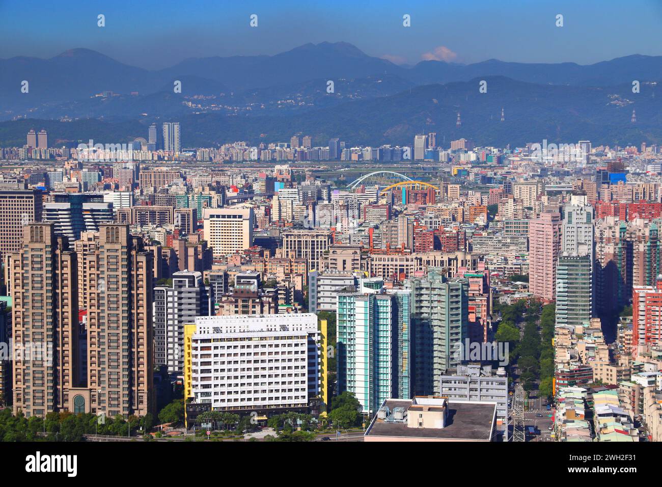 Taipei City Xinyi district urban skyline seen from Elephant Mountain ...