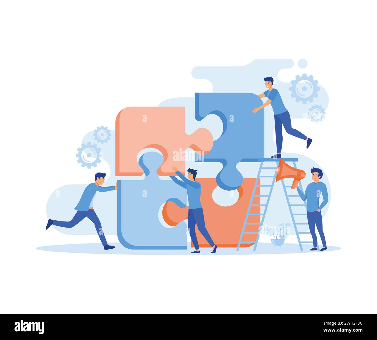Teamwork concept. People connecting puzzle elements. cooperation ...