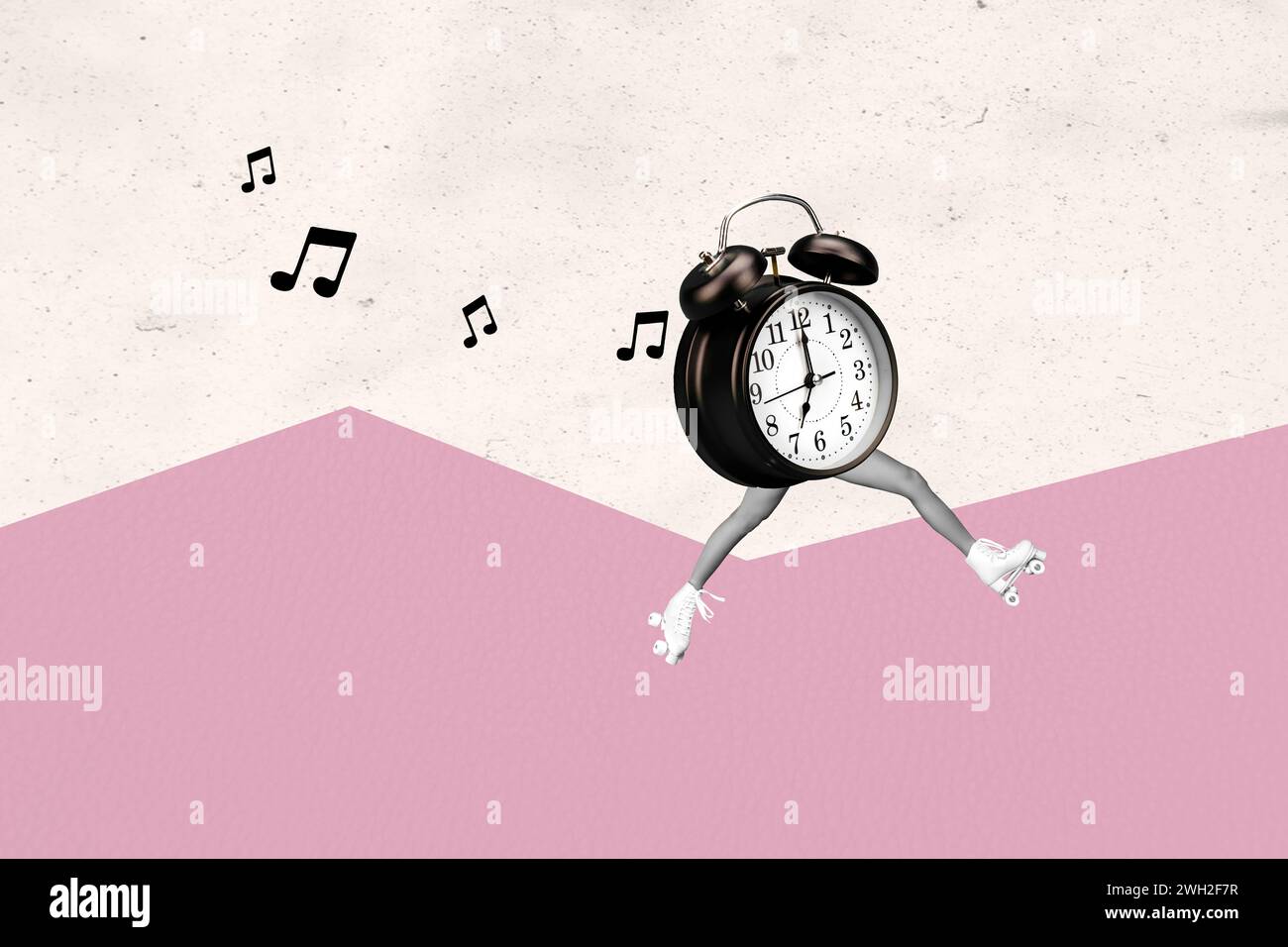 Collage 3d image of pinup pop retro sketch of funny female alarm clock ...