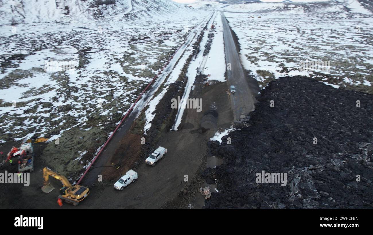 Volcanic Eruption in Grindavik, Iceland. January 2024. Drone View Stock ...