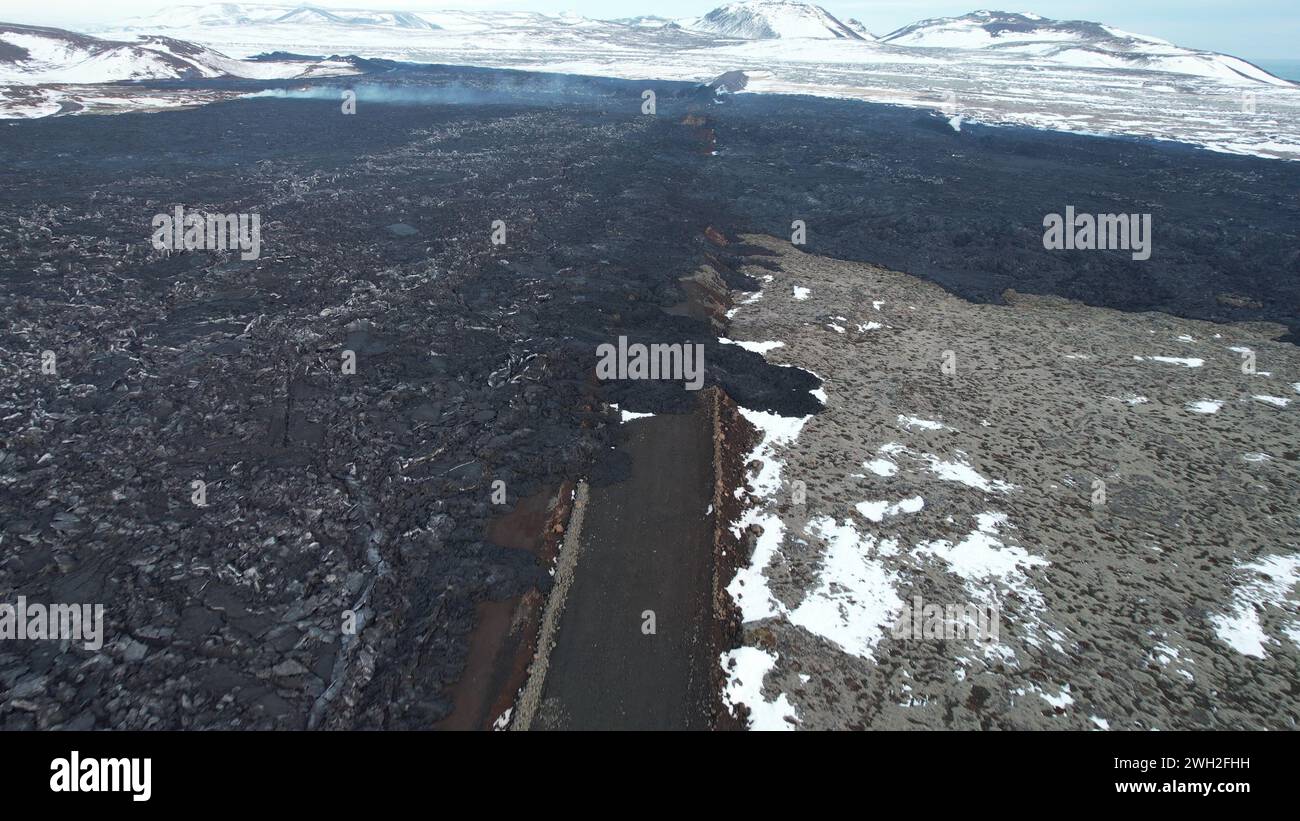 Volcanic Eruption in Grindavik, Iceland. January 2024. Drone View Stock ...