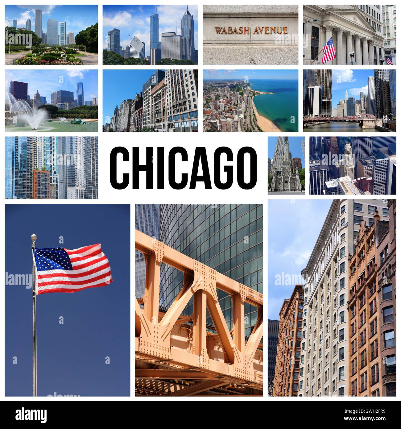 Chicago city photo collage. Landmark collage travel postcard from ...