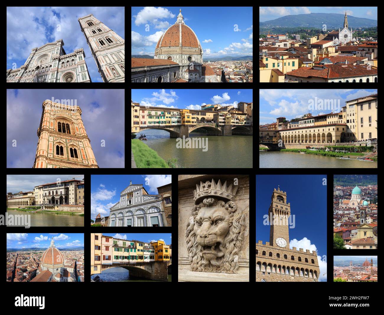 Florence photos collage - Italy town landmark postcard collection Stock ...