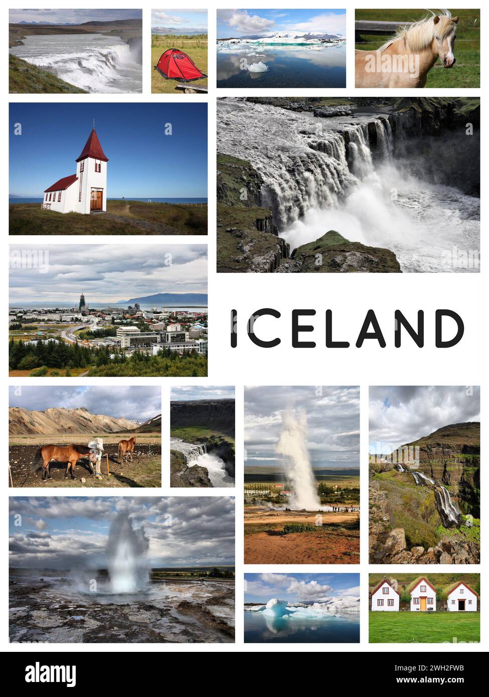 Iceland postcard - travel place landmark photo collage Stock Photo - Alamy