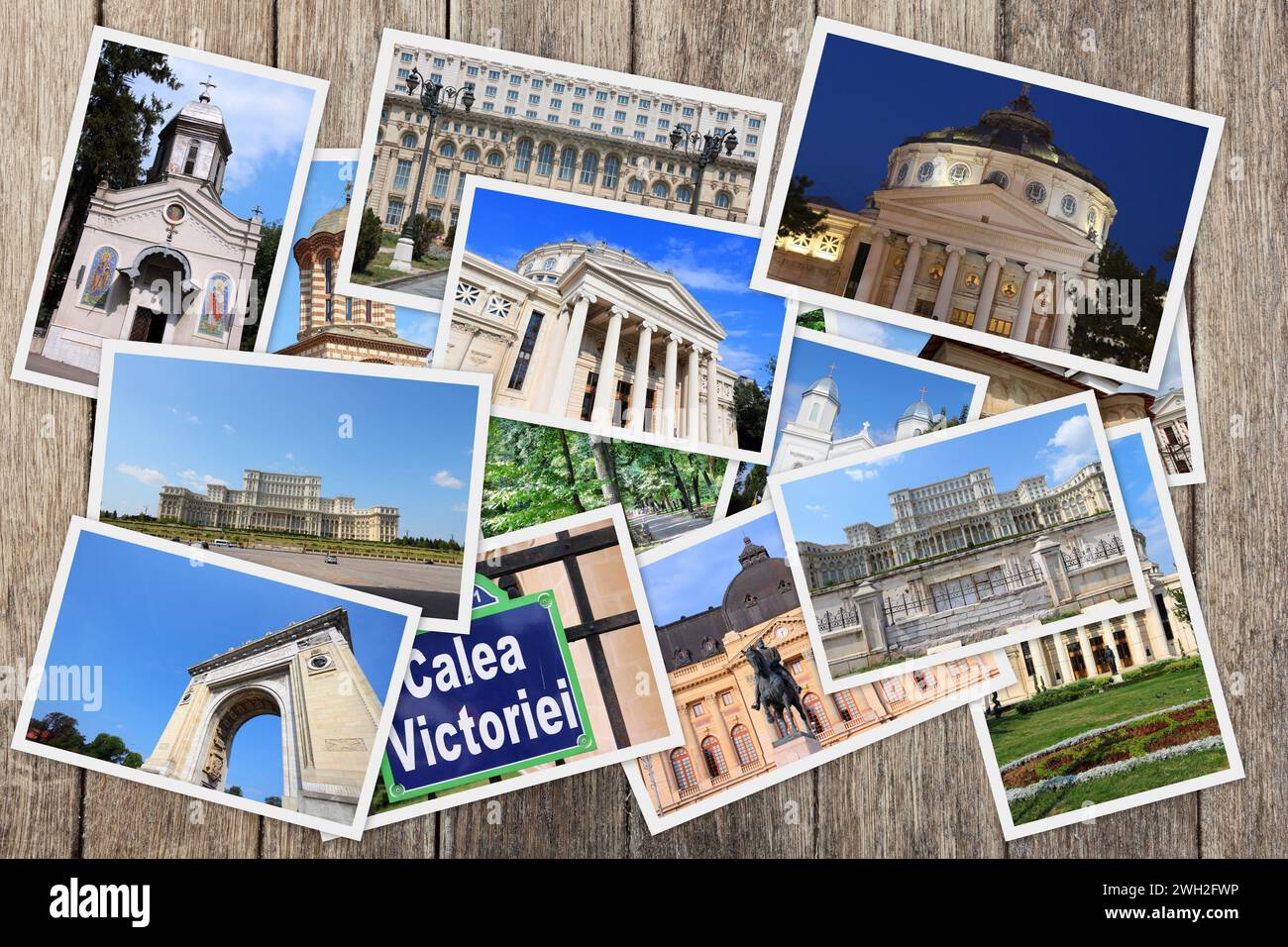 Bucharest postcard collage - Romania capital city landmark collection ...