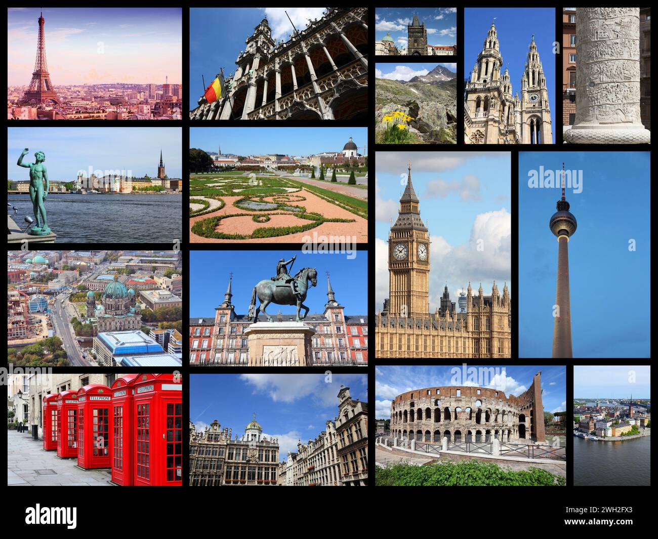 Europe landmarks travel collage with Berlin, Paris, Rome, London ...