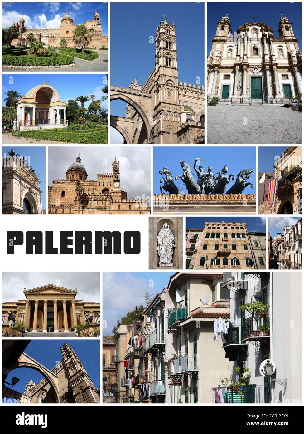 Palermo, Italy postcard - travel place landmark photo collage Stock ...