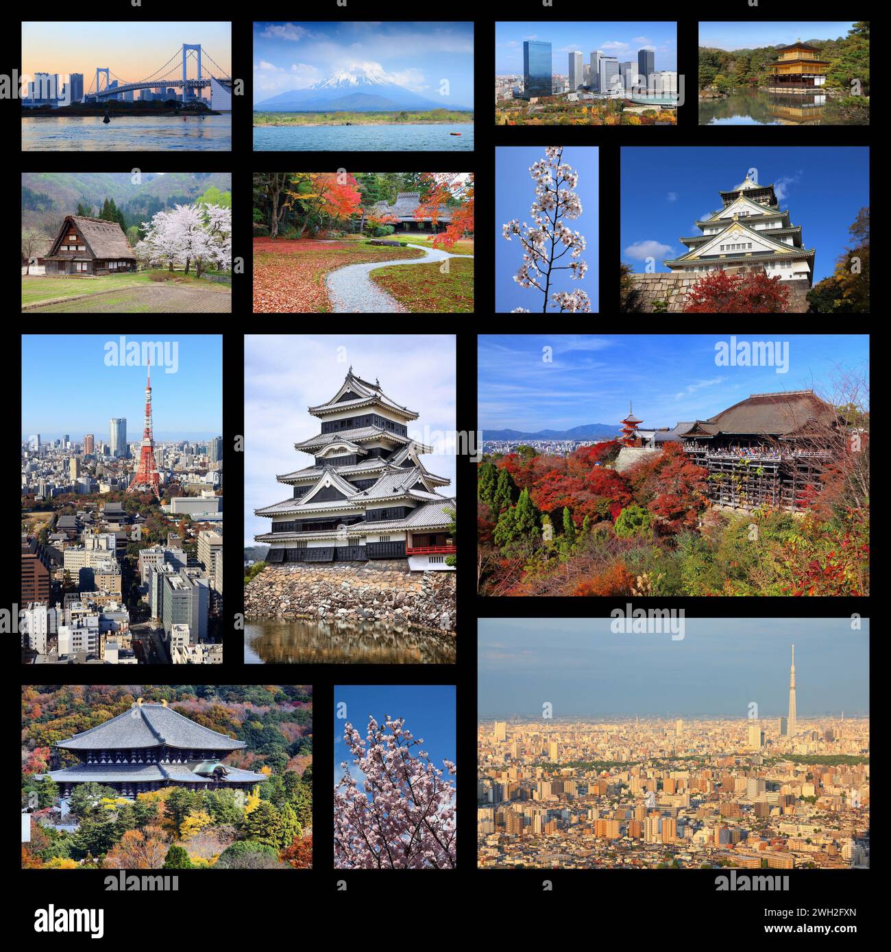 Japan landmarks collage - postcard collection with Tokyo, Kyoto, Osaka ...