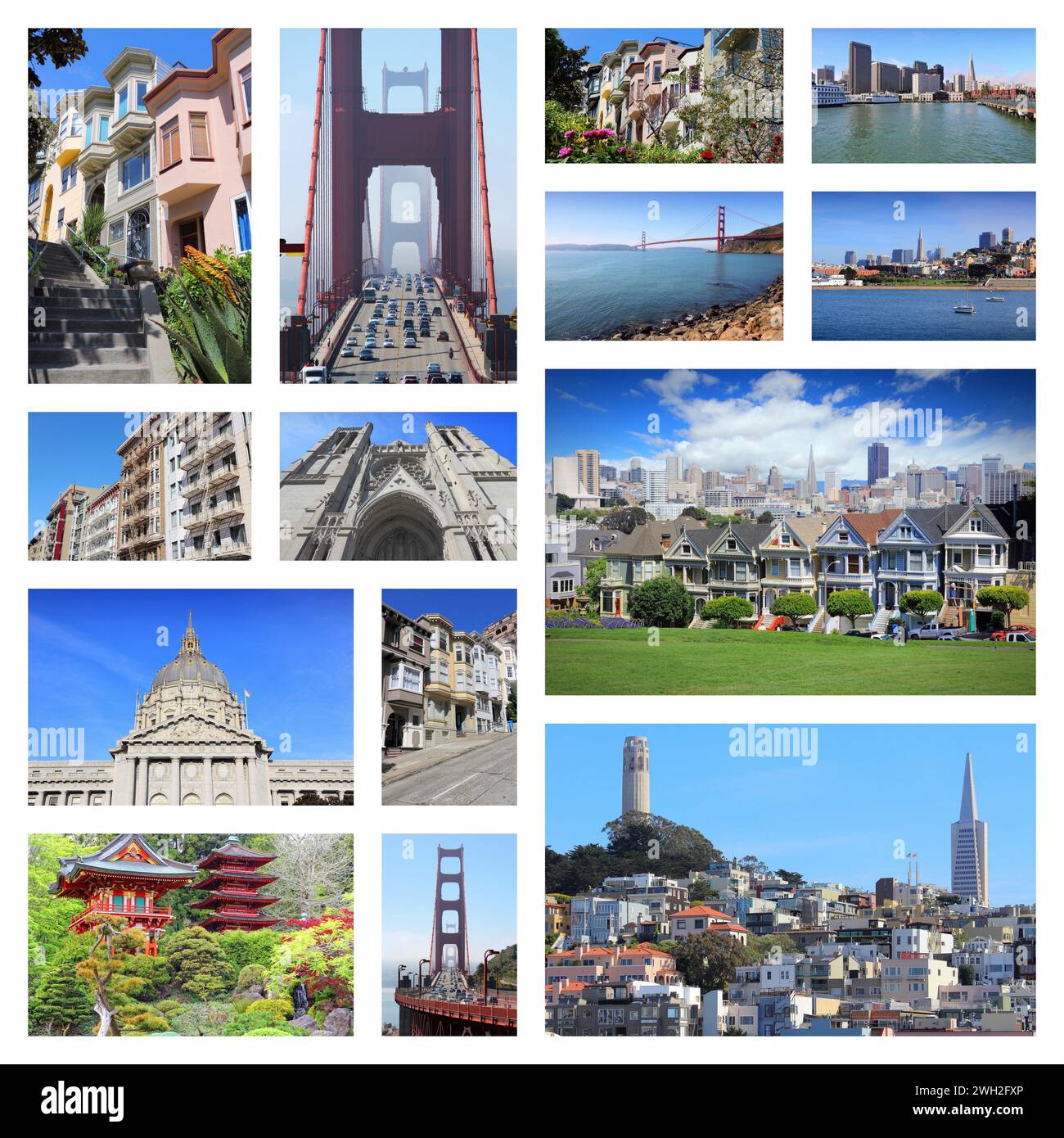 San Francisco, California. Travel collage with places and landmarks ...