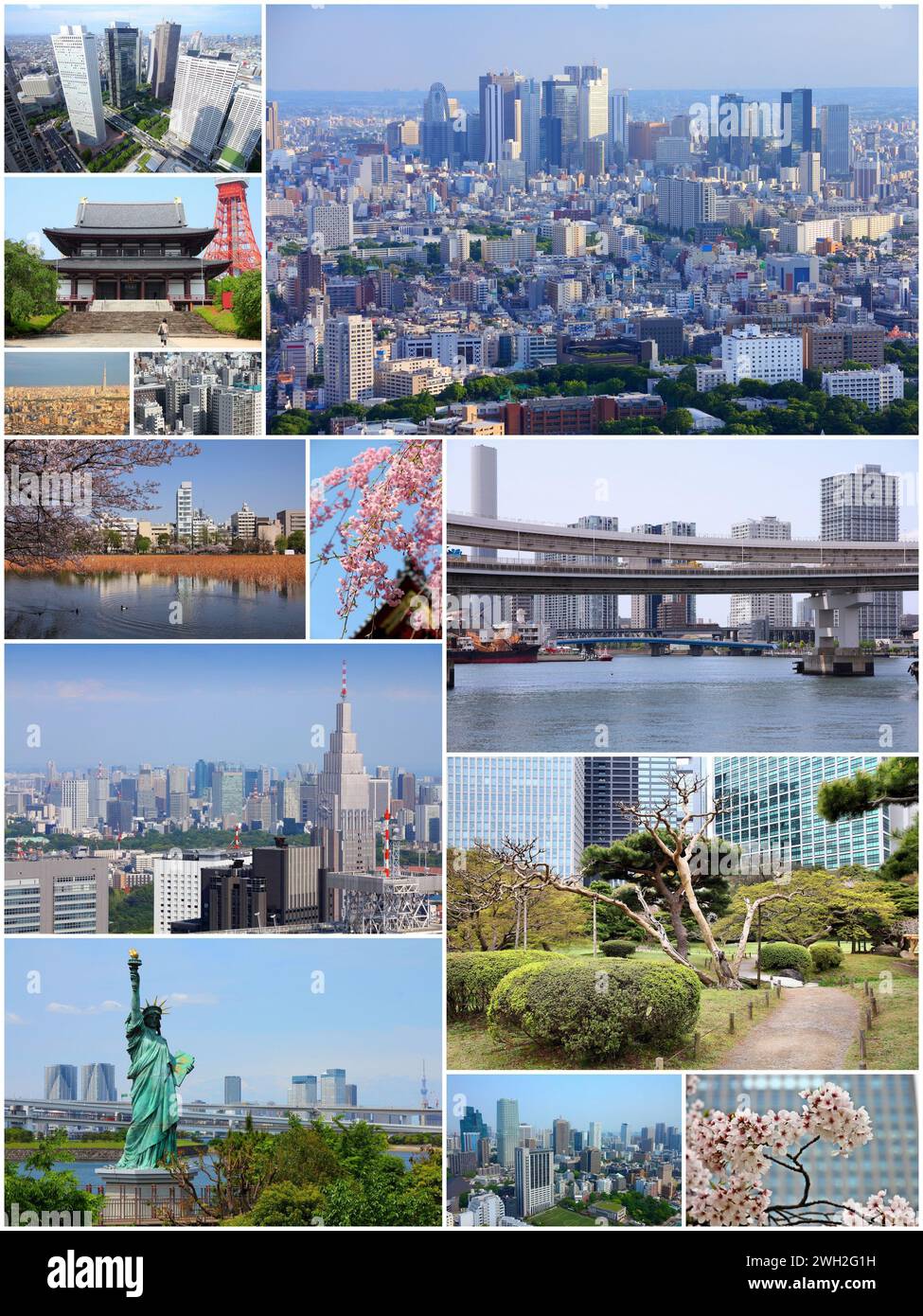 Tokyo, Japan photos set. Collage includes major landmarks like Shinjuku ...