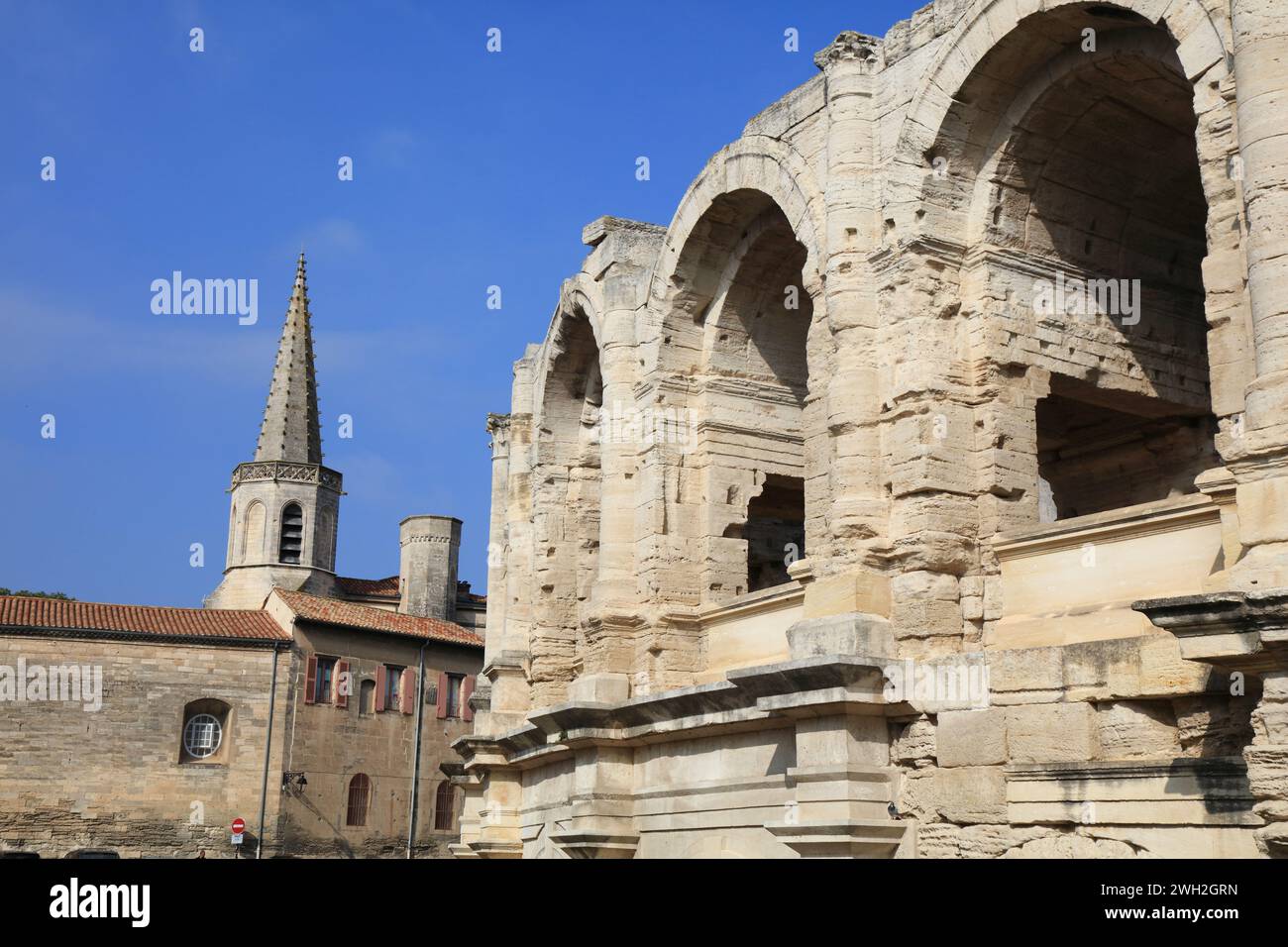 Arles town in Provence, France. UNESCO world heritage site - ancient ...