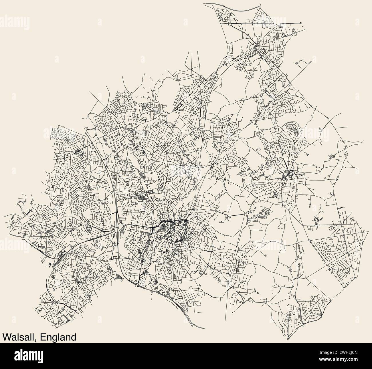 Street roads map of the British city of WALSALL, ENGLAND Stock Vector ...