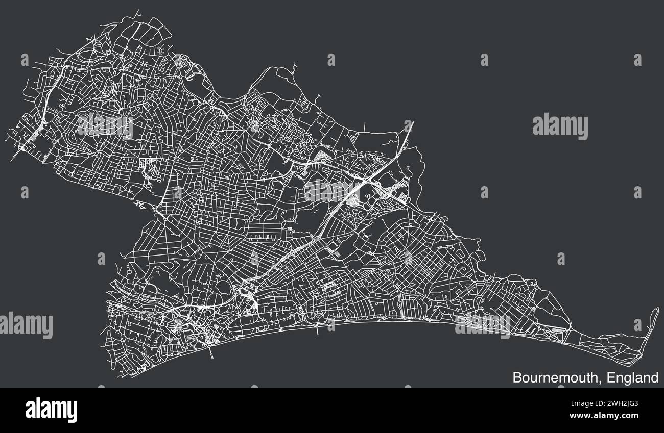 Street roads map of the British city of BOURNEMOUTH, ENGLAND Stock ...