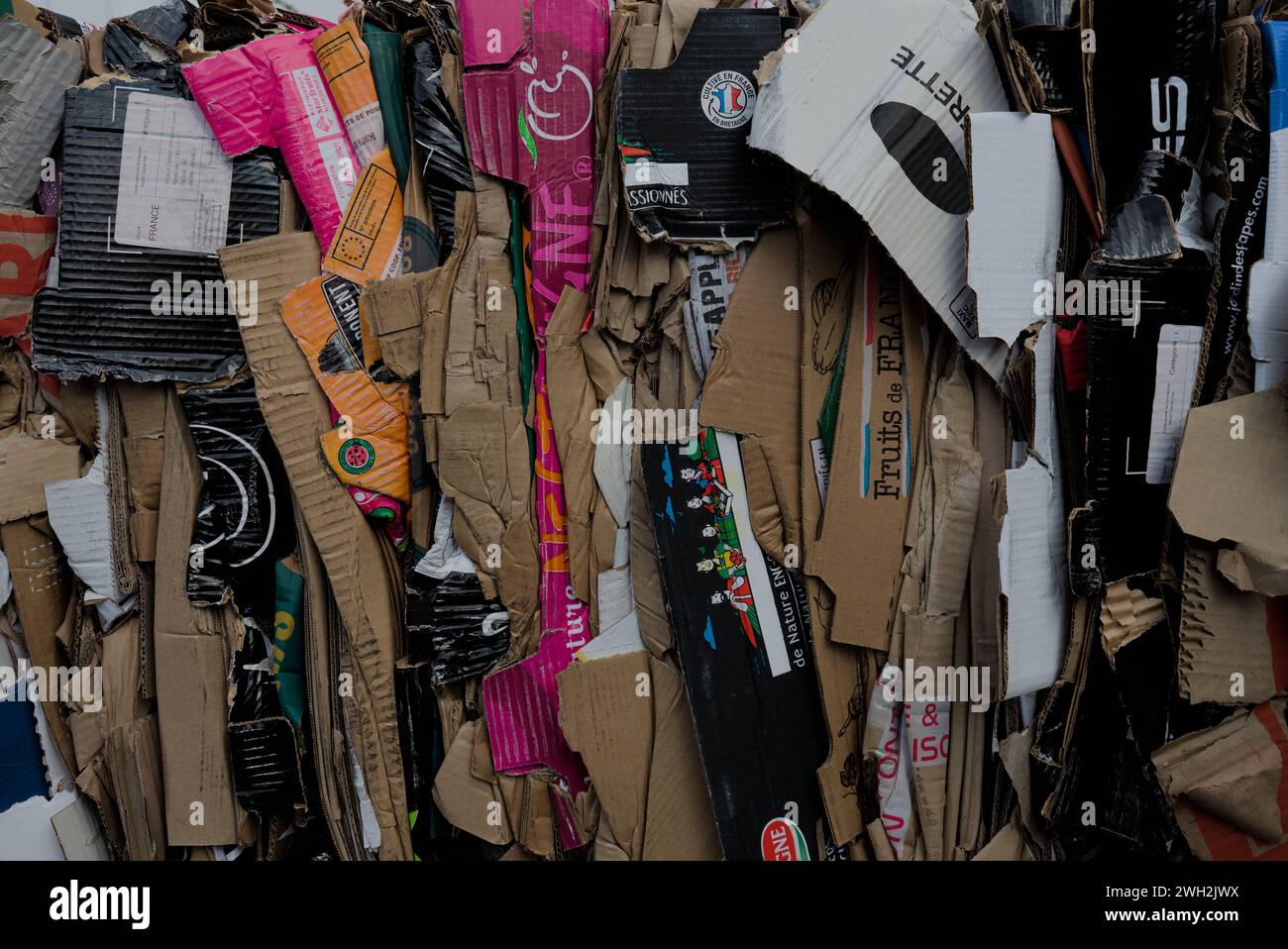 Colored cardboard folded, compressed and ready for recycling Stock ...