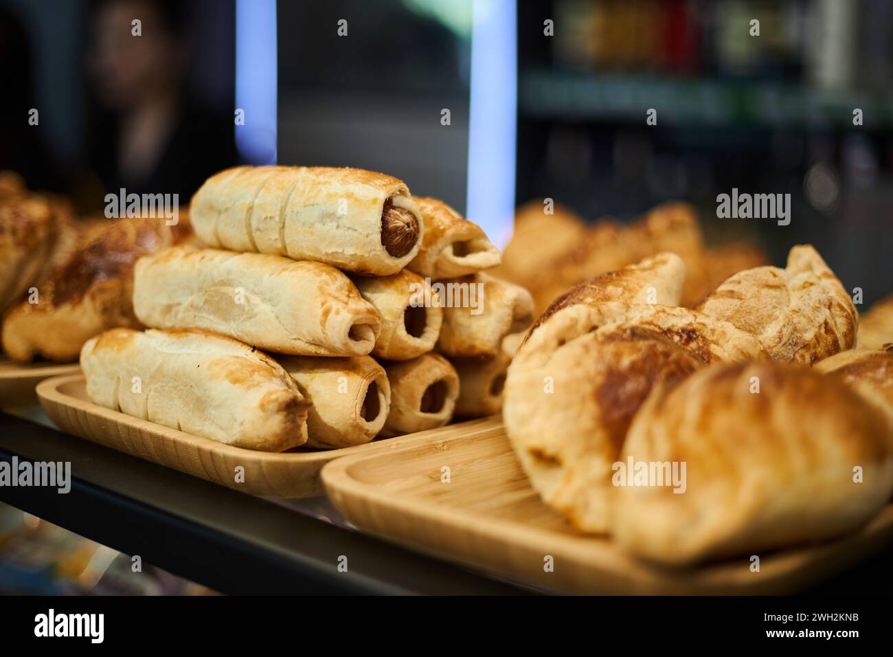 Varied selection of pastries and snacks in coffee shop. Bakery ...