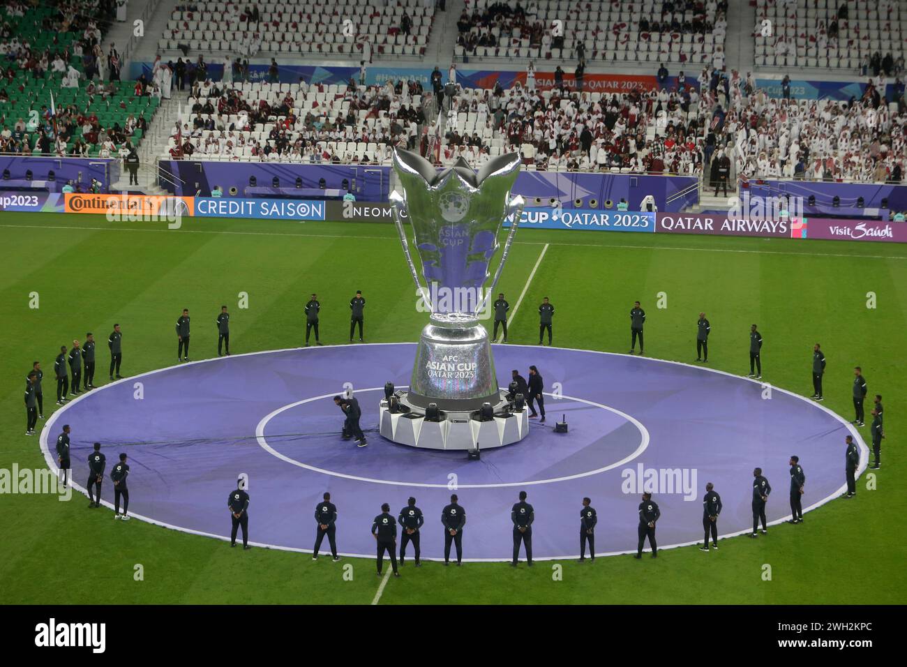 The giant replica of the AFC Asian Cup is displayed inside the stadium ...