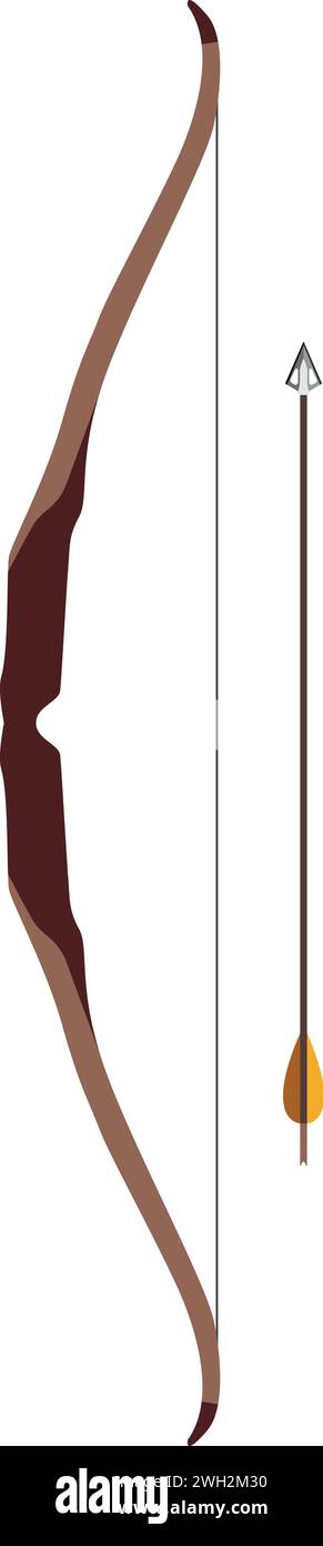 Traditional Hunting Wooden Bow with Arrow Isolated Icon in Flat Style ...