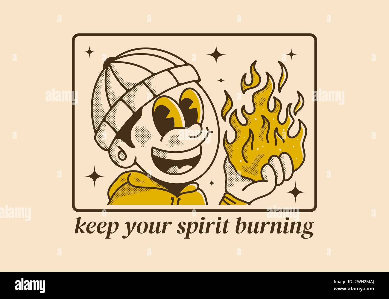Keep your spirit burning. Retro style illustration of a beanie guy ...