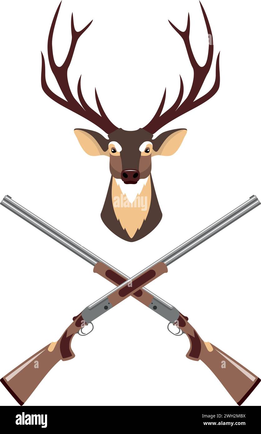 Deer Head and Crossed Hunting Rifles Isolated in Flat Style Stock ...